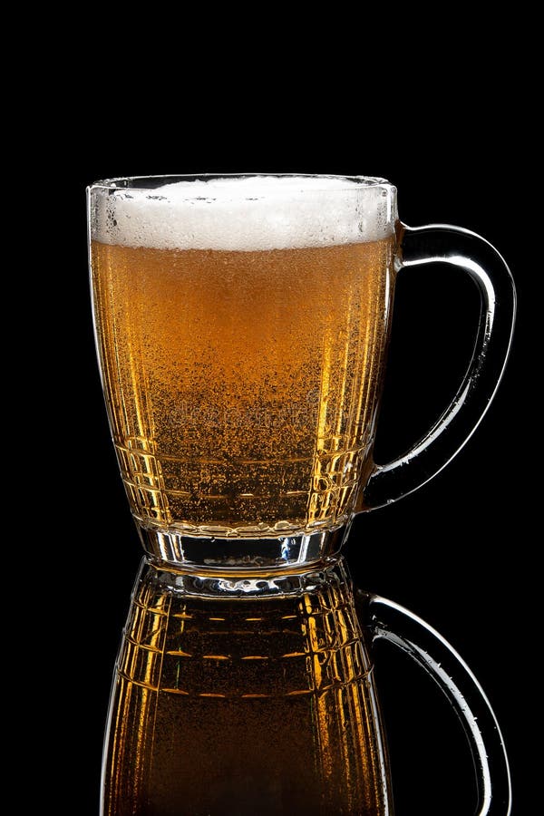 Glass of Draft Lager Beer on Black Table Stock Image - Image of cool ...