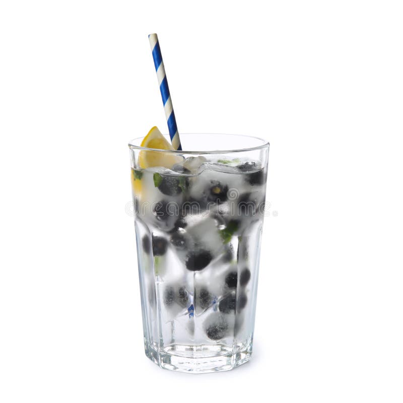 Glass of Drink with Blueberry Ice Cubes Stock Image - Image of ...