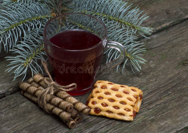 The Glass of Drink Decorated with a Fir-tree Branch Stock Image - Image ...