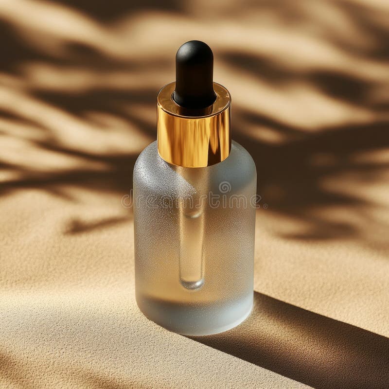 Glass Dropper Bottle with Gold Cap on Textured Surface Stock Image ...