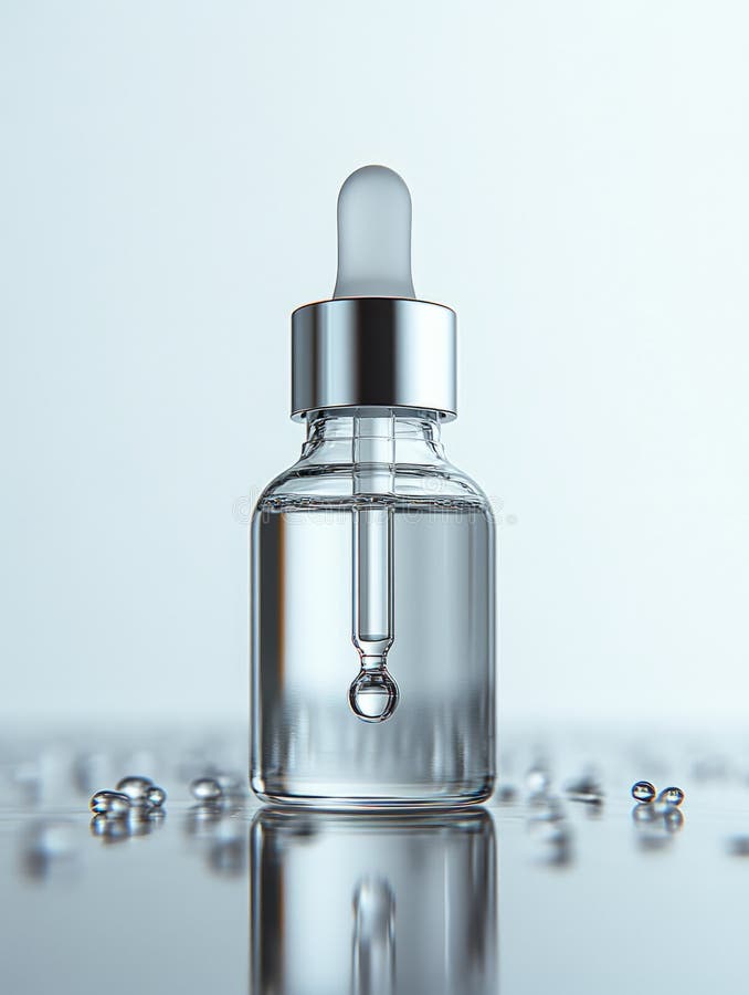 Glass Dropper Bottle with Liquid on a Reflective Surface. Stock Photo ...