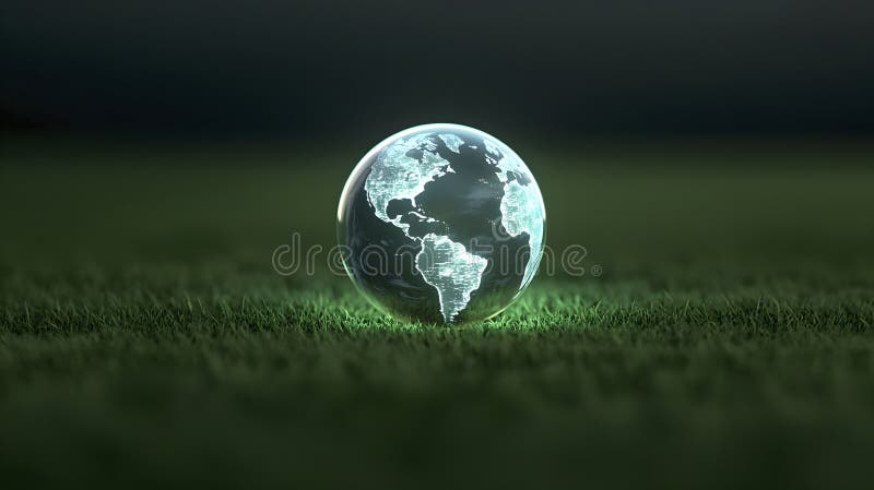 Glass Earth Globe on Grass Displaying World Map Stock Illustration ...