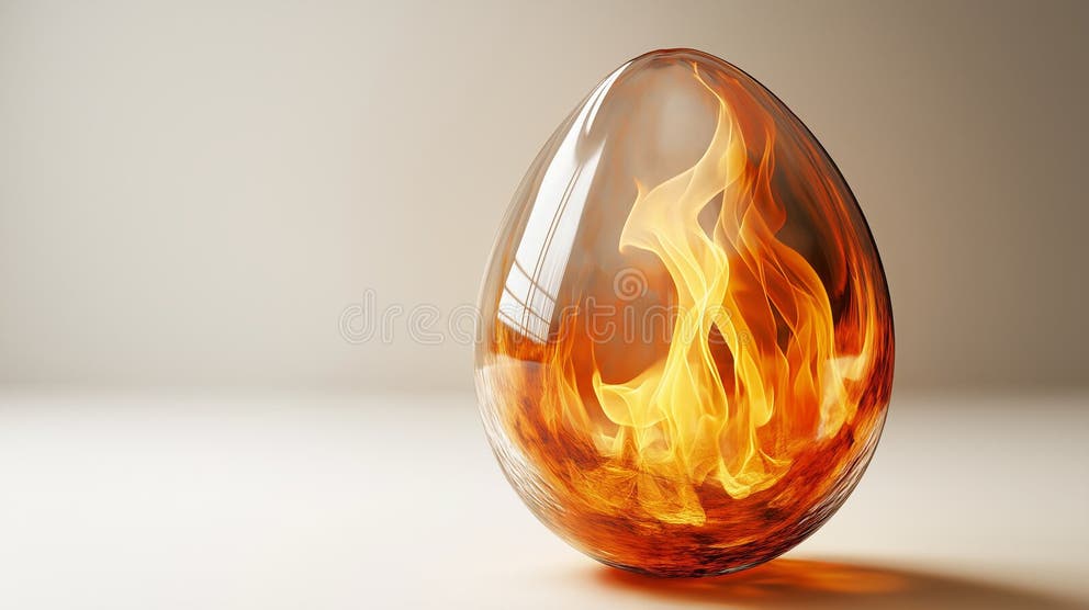 Glass Egg with Fire Effect Creating a Striking Visual in a Minimalist ...