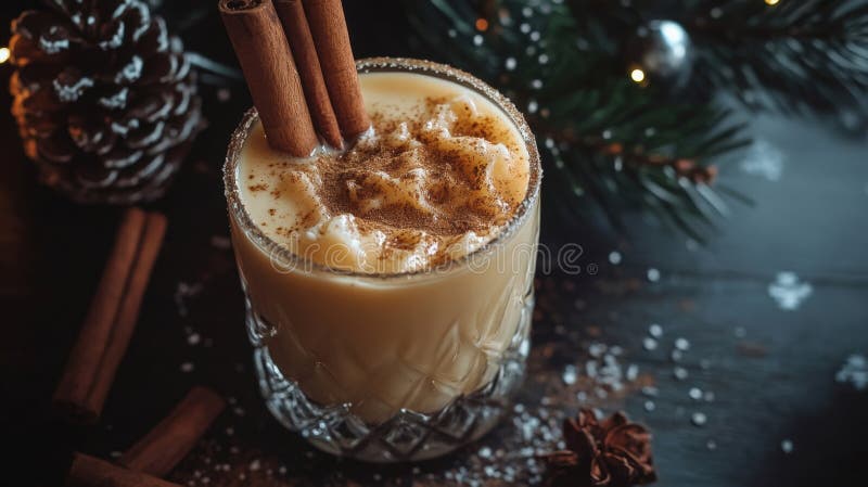 Glass of Eggnog with a Sprinkle of Nutmeg and Cinnamon Sticks on a ...