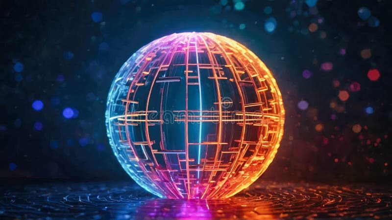 Glass Energy Abstract Sphere with Particles and Glowing Lights on a ...