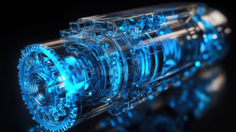 Glass Engine Component Shows Complex Internal Gears Illuminated by ...