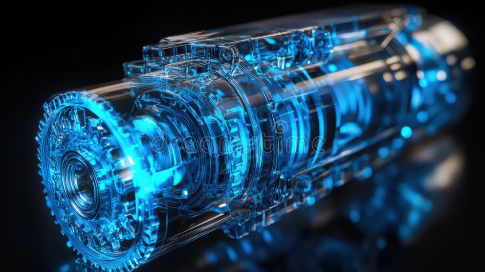 Glass Engine Component Shows Complex Internal Gears Illuminated by ...