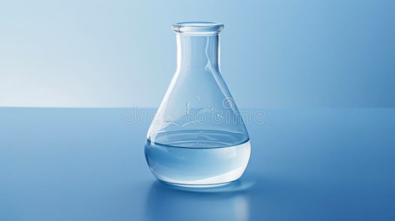 Glass Erlenmeyer Flask with Clear Liquid on Blue Surface Stock Photo ...