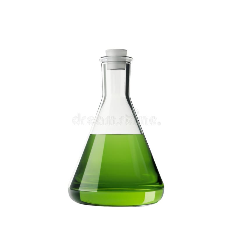 Glass Erlenmeyer Flask with Green Liquid and Stopper Stock Photo ...