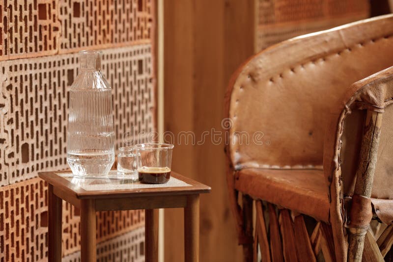 Glass of Espresso and Water Set on Coffee Table. Stock Image - Image of ...