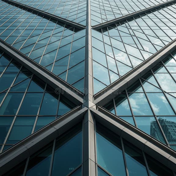 Glass Façade of a Skyscraper Featuring Intersecting Diagonal Beams ...