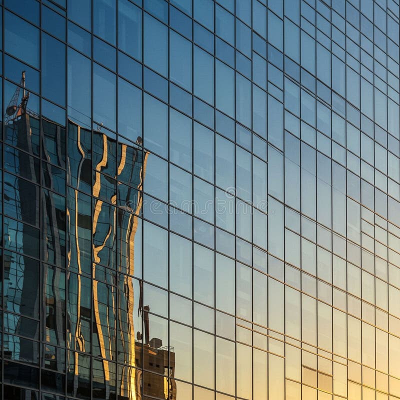 A Glass Facade of a Modern Building Reflects a Distorted Image of ...