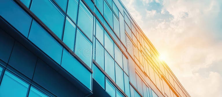 Glass Facade of a Modern Building with Sunlight and Clouds Stock Photo ...