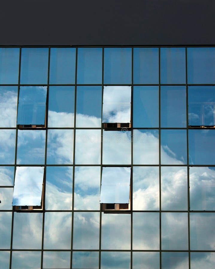 Glass Facade of Modern Office Building with Open Windows Stock Image ...