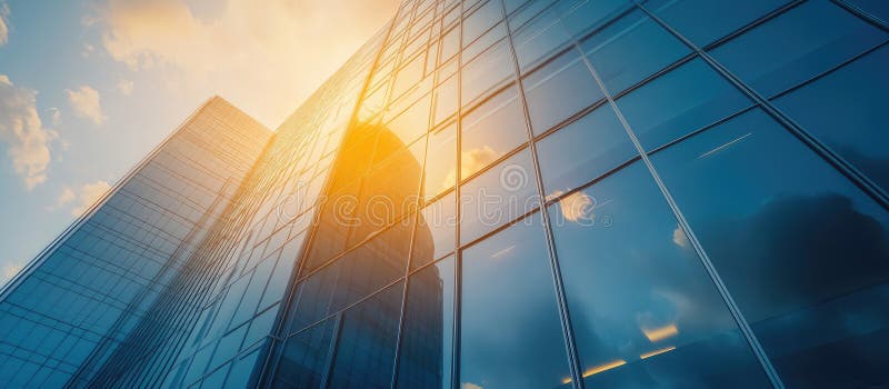 Glass Facade of a Modern Skyscraper Reflecting Clouds and Sunlight ...