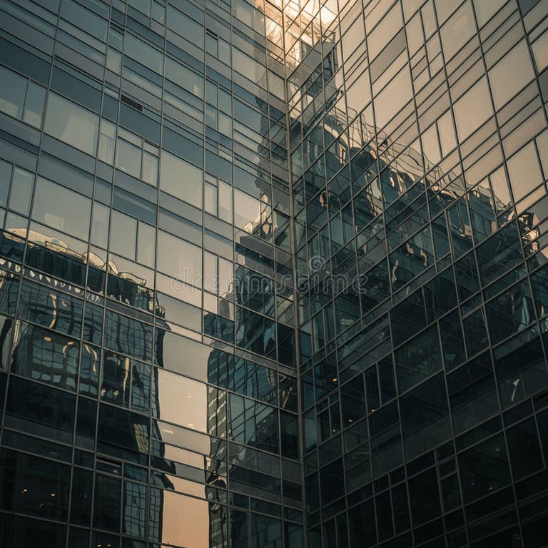Glass Facade of a Modern Skyscraper Reflecting Nearby Structures. the ...