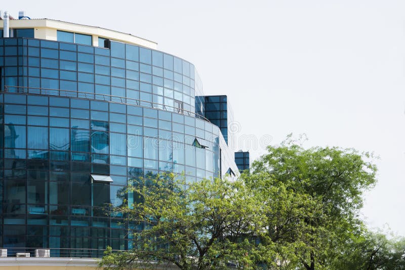 The Glass Facade of a Modern Building. Mirror Glass. One Open Window ...