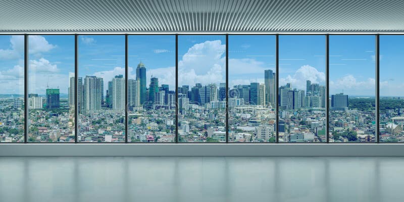 Glass Facade of the Skyscraper Interior. Views of Metro Manila. Stock ...