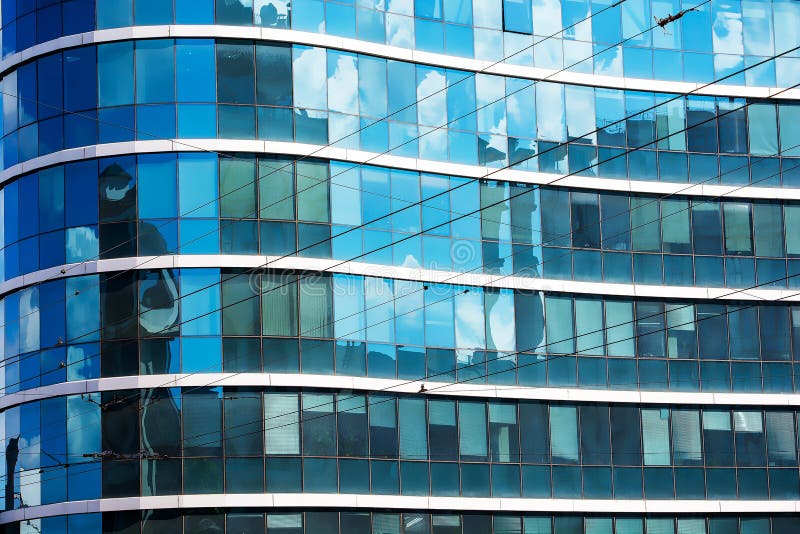 The Glass Facade of a Modern Building. Mirror Glass. One Open Window ...