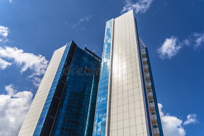 The Glass Facade of a Modern Building. Mirror Glass. One Open Window ...