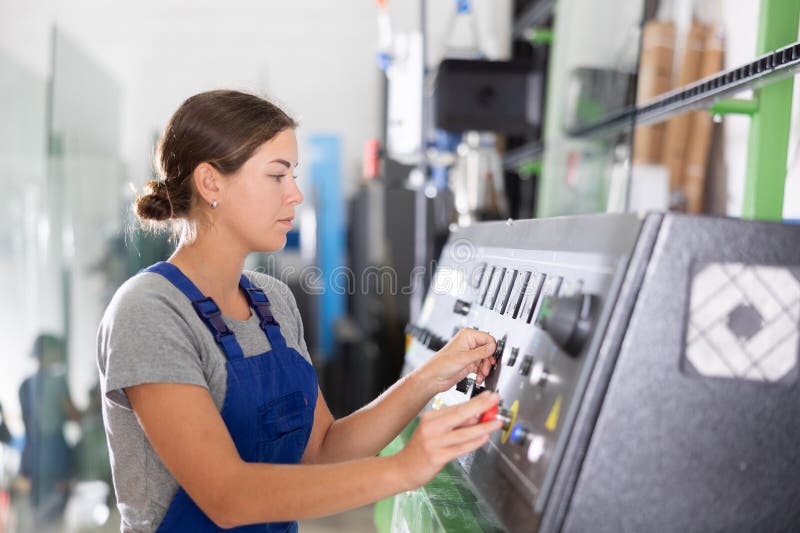 Glass Factory Worker at Workplace with Control Panel, Controlling ...