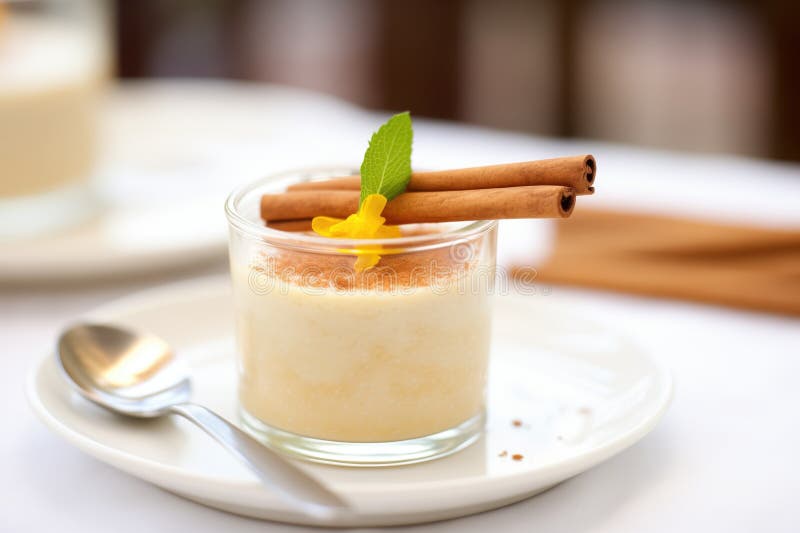 Glass Filled with Creamy Rice Pudding Drink, Cinnamon Stick Garnish ...