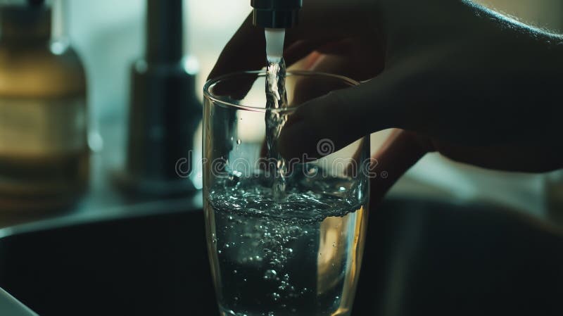 Glass Filled with Drinking Water from Kitchen Faucet. Stock Image ... Glass Filled with Drinking Water from Kitchen Faucet. Stock Image ...