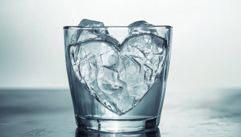 Heart-shaped Ice Cubes in a Glass on a Reflective Surface Stock Image ...