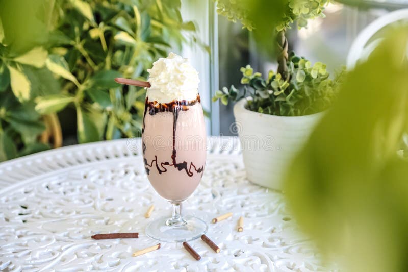 Glass Filled with Ice Cream on Table Stock Image - Image of refreshment ...