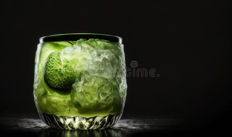 A Glass Filled with Ice and a Green Fruit Inside of it Stock ...
