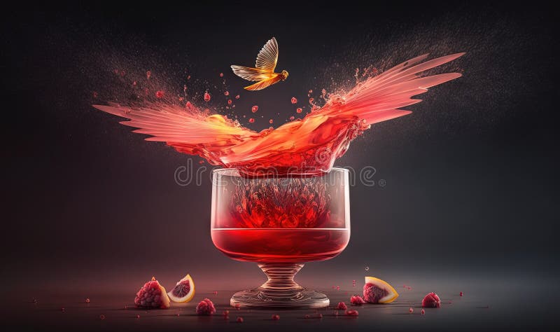 A Glass Filled with Liquid and a Bird Flying Over it Stock Illustration ...
