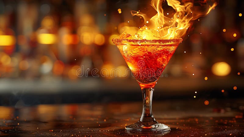 Glass Filled with Liquid on Fire. Glass of Liquid with Fire. Stock ...