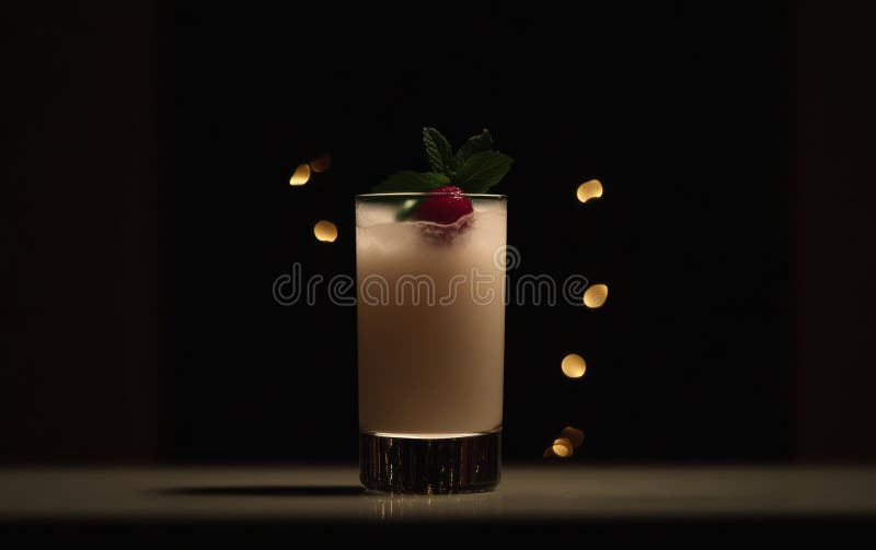 A Glass Filled with Liquid and Topped with a Fresh Raspberry. Stock ...