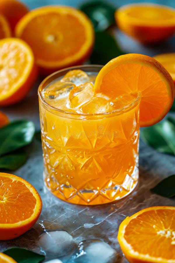 Glass Filled with Orange Juice and Ice Cubes. Generative AI Stock Image ...