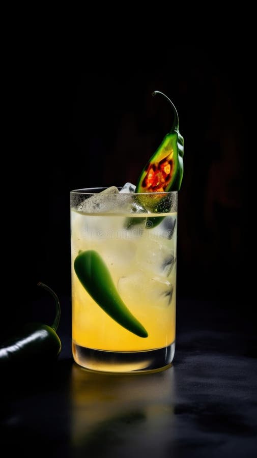 A Glass Filled with Yellow Liquid and a Green Chili. Generative AI ...