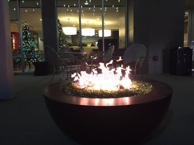 Glass Fire Pit at Christmas at Night Stock Image - Image of evening ...