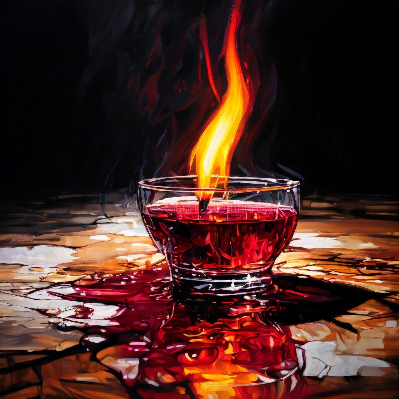 Glass of Flaming Liquid on a Reflective Surface Stock Photo - Image of ...