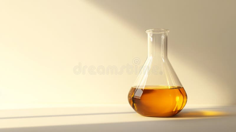 Glass Flask with Amber Liquid on White Surface, Scientific Laboratory ...