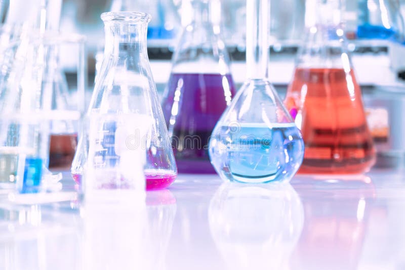 Glass Flask in Chemical Science Education Laboratory with Molecular ...