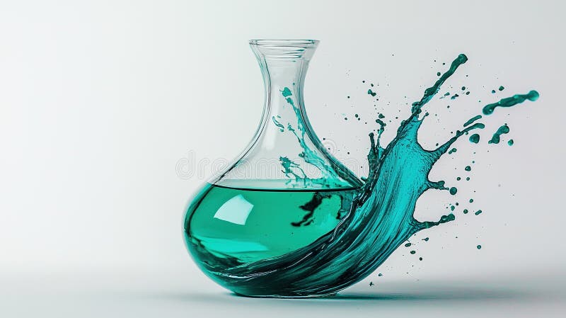 A Glass Flask Filled with Blue Liquid Displays a Dynamic Splash Against ...