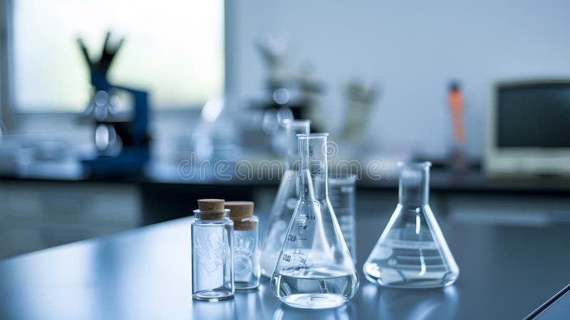 Glass Flask in Science Laboratory Background Stock Illustration ...