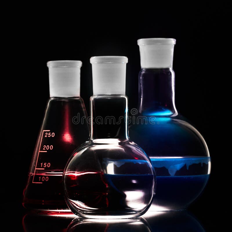 Flasks for Chemical Laboratory with Colored Liquid Stock Photo - Image ...