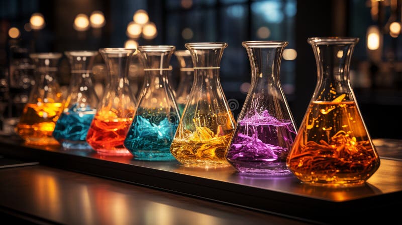 Glass Flasks with Colorful Liquid. Generative Ai Stock Illustration ...