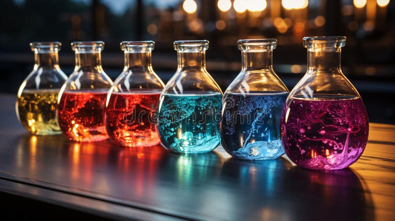 Glass Flasks with Colorful Liquid. Generative Ai Stock Illustration ...