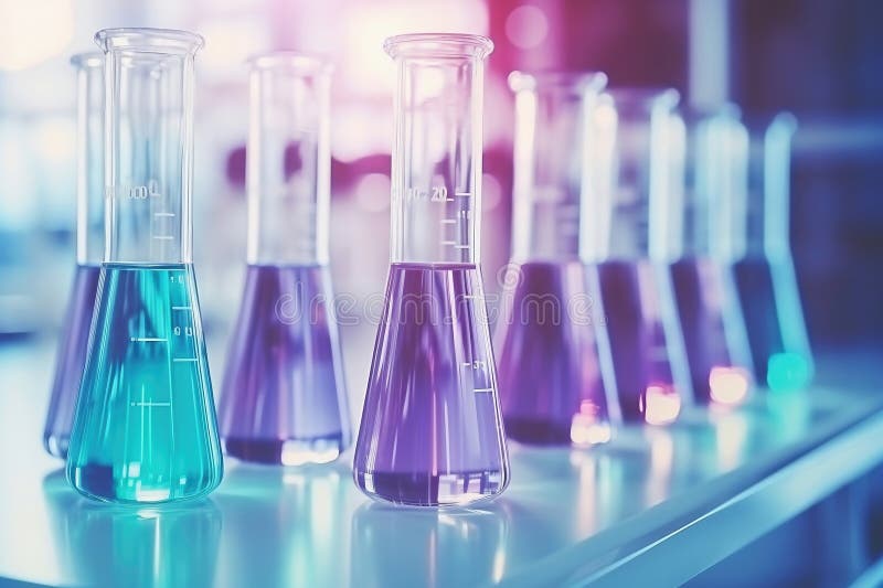 Glass Flasks for Liquid Samples of Reagents. Laboratory Equipment for ...