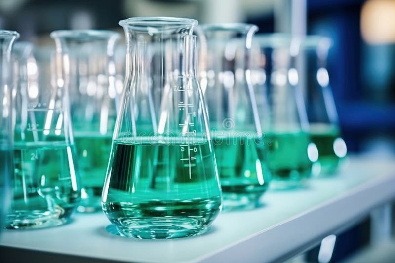 Glass Flasks for Liquid Samples of Reagents. Laboratory Equipment for ...