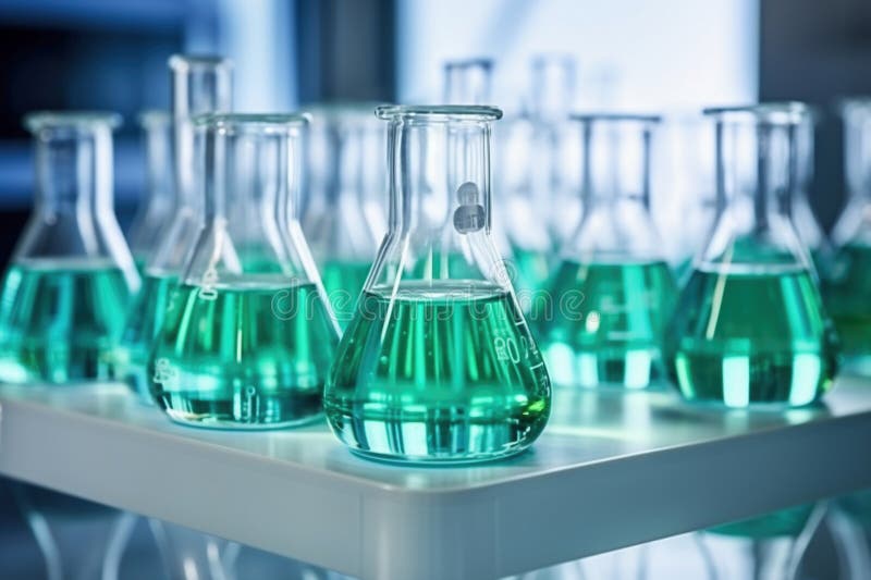 Glass Flasks for Liquid Samples of Reagents. Laboratory Equipment for ...