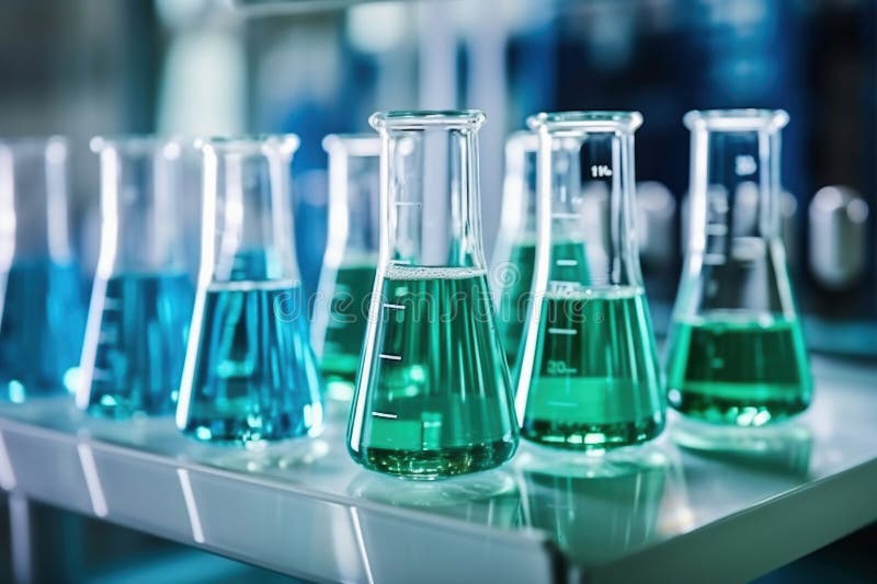 Glass Flasks for Liquid Samples of Reagents. Laboratory Equipment for ...