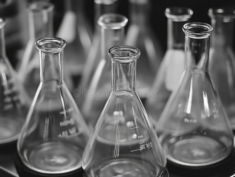 Glass Flasks on Table stock image. Image of arrangement - 376455871