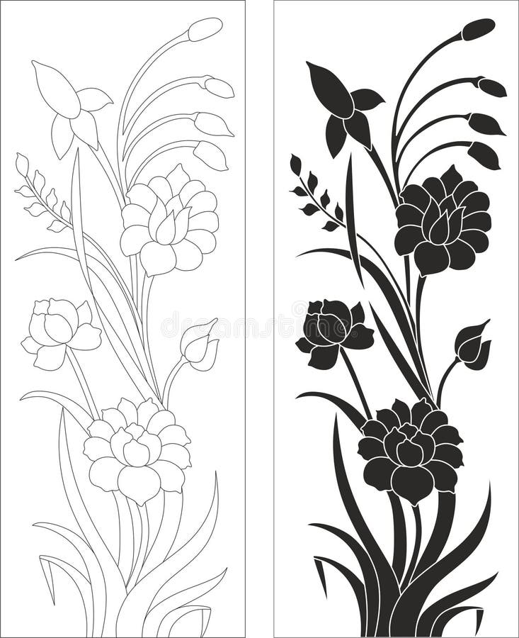 Floral Border Glass Design Sandblasting Acid Etching Vector Stock ...